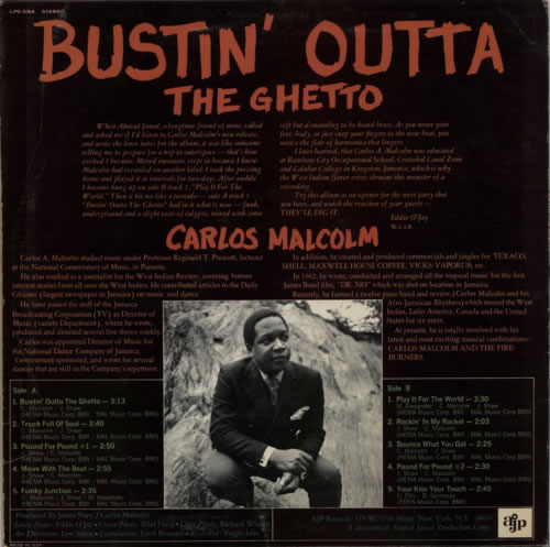 Carlos Malcolm Bustin' Outta The Ghetto US vinyl LP album (LP record ...