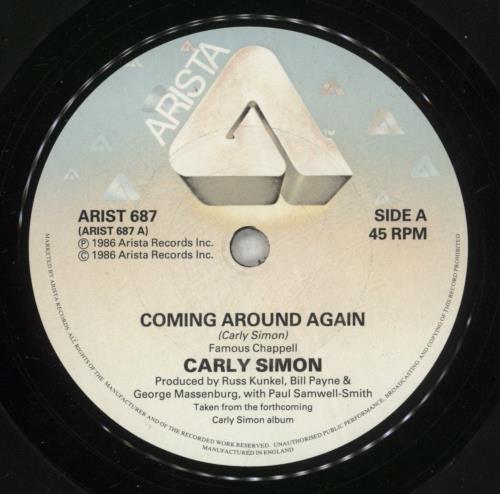 Carly Simon Coming Around Again UK 7" vinyl single (7 inch record / 45 ...
