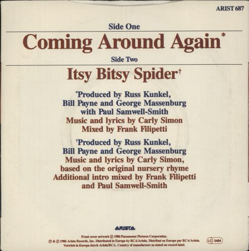 Carly Simon Coming Around Again UK 7" vinyl single (7 inch record / 45 ...
