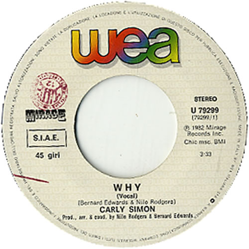 Carly Simon Why Italian 7" vinyl single (7 inch record / 45) (610004)