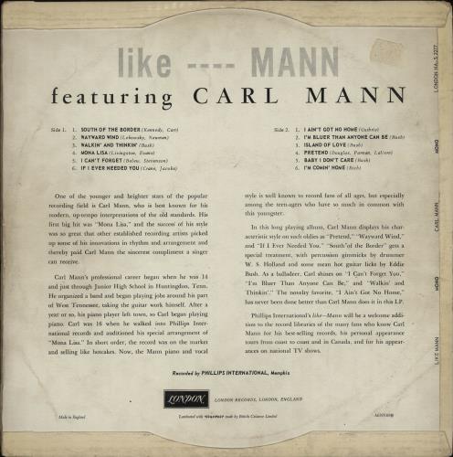 Carl Mann Like, Mann UK vinyl LP album (LP record) (671335)