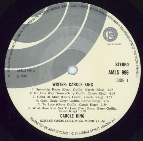 Carole King Writer - Ode Label - Ex UK vinyl LP album (LP record) (801178)