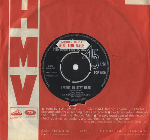 Carol Deene I Want To Stay Here UK 7" vinyl single (7 inch record / 45 ...