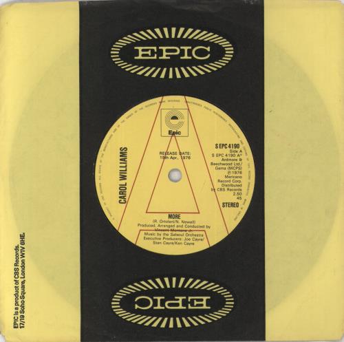 Carol Williams More - A Label UK Promo 7" vinyl single (7 inch record ...
