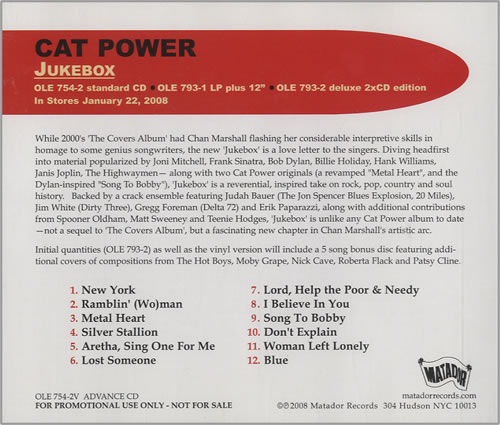 Cat Power Jukebox US Promo CD album (CDLP) (451770)