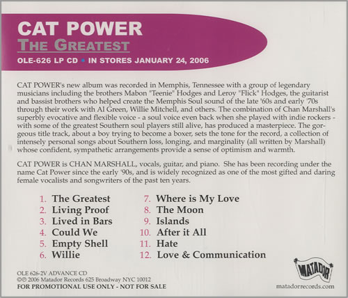 Cat Power The Greatest US Promo CD album (CDLP) (352885)