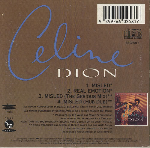 Celine Dion Misled Australian CD single (CD5 / 5") (82086)