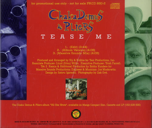 Chaka Demus & Pliers Tease Me US Promo CD single (CD5 / 5") (546534)