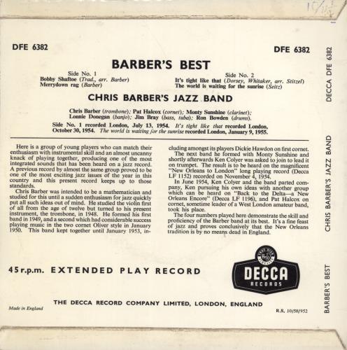 Chris Barber Barber's Best UK 7" vinyl single (7 inch record / 45) (773244)