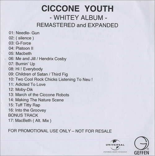 Ciccone Youth Whitey Album UK Promo CD-R acetate (472729)