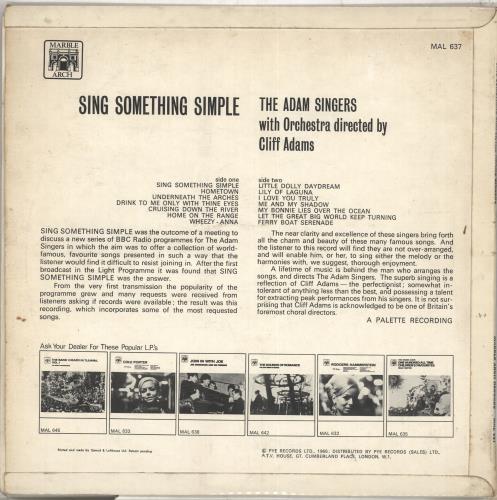 Cliff Adams Sing Something Simple UK vinyl LP album (LP record) (711734)