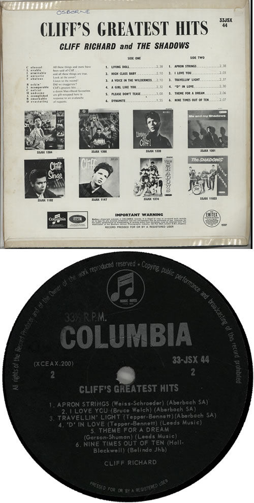 Cliff Richard Cliff's Greatest Hits - Black & Silver Label South ...