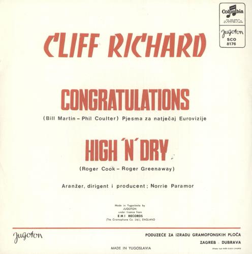 Cliff Richard Congratulations Yugoslavian 7" vinyl single (7 inch ...