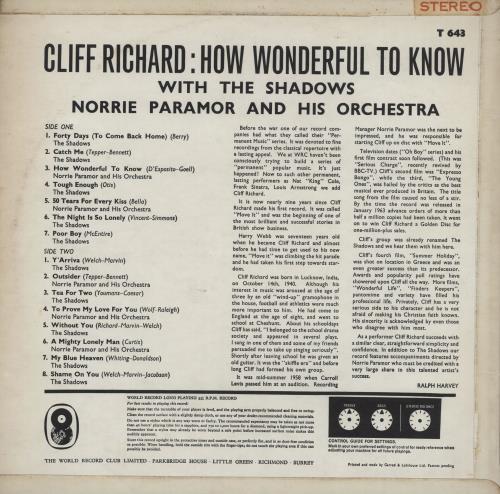 Cliff Richard How Wonderful To Know UK vinyl LP album (LP record) (753026)