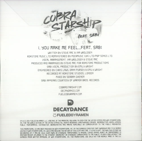 Cobra Starship You Make Me Feel UK Promo CD-R acetate (544892)