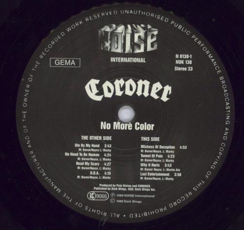 Coroner No More Color - 1st German vinyl LP album (LP record) (830603)