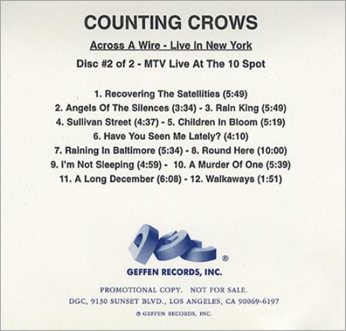 Counting Crows Across A Wire - Live In New York US Promo CD-R acetate ...