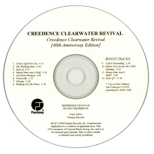 Creedence Clearwater Revival 40th Anniversary Edition Reissues US Promo CD-R acetate (452474)