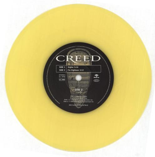 Creed Higher - Yellow Vinyl + Numbered Sleeve UK 7" vinyl single (7 inch record / 45) (197003)
