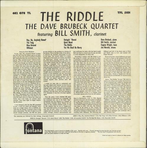 Dave Brubeck The Riddle UK vinyl LP album (LP record) (744806)