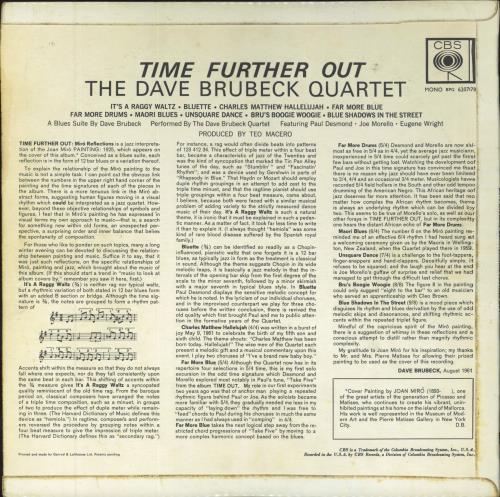 Dave Brubeck Time Further Out - VG UK vinyl LP album (LP record) (812560)
