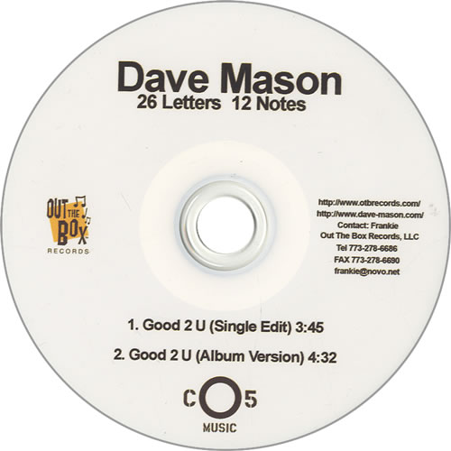 Dave Mason Good 2 U US Promo CD-R acetate (452965)