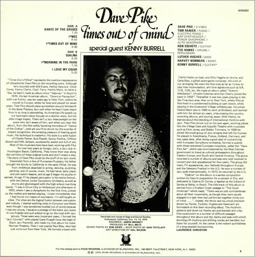 Dave Pike Times Out Of Mind US vinyl LP album (LP record) (468877)