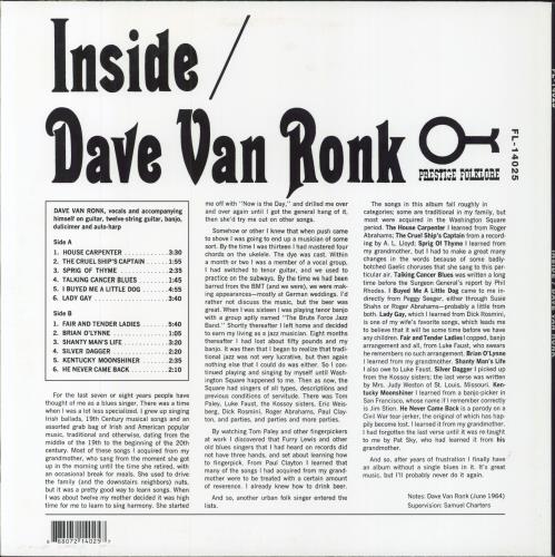 Dave Van Ronk Inside US vinyl LP album (LP record) (796909)