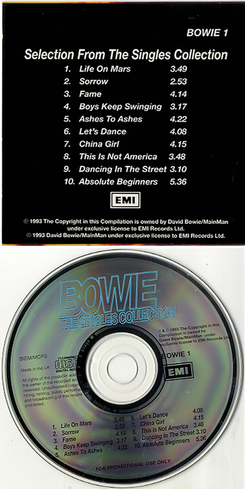 David Bowie Selections From The Singles Collection UK Promo CD album ...