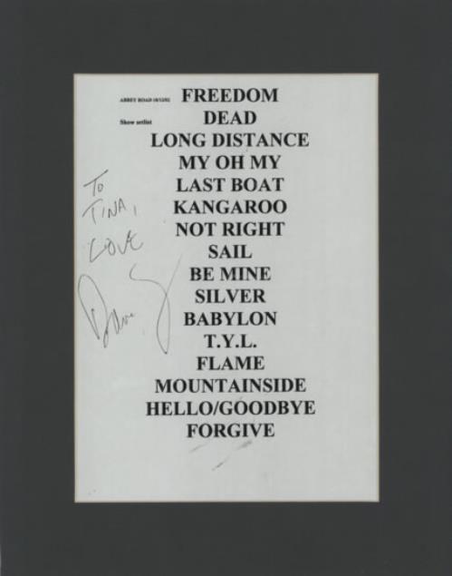 David Gray Autographed Set List UK memorabilia (591588) SIGNED SET LIST