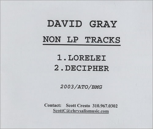 David Gray Non LP Tracks US Promo CD-R acetate (466725)