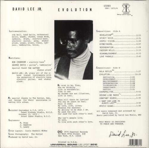 David Lee Jr. Evolution UK vinyl LP album (LP record) (853677)