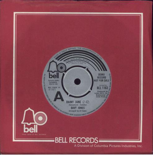 Davy Jones Rainy Jane UK Promo 7" vinyl single (7 inch record / 45 ...