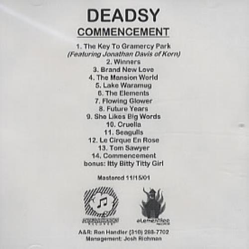 Deadsy Commencement Us Promo Cd R Acetate 320475