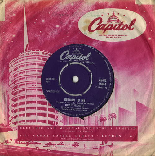 Dean Martin Return To Me UK 7" vinyl single (7 inch record / 45) (560143)