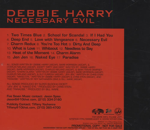 Debbie Harry Necessary Evil US Promo CD album (CDLP) (432715)