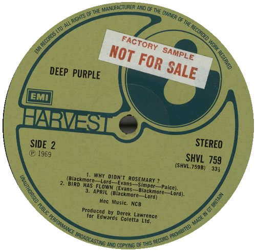 Deep Purple Deep Purple - 2nd - Sample UK vinyl LP album (LP record ...