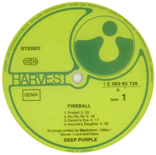 Deep Purple Fireball German vinyl LP album (LP record) (79804)