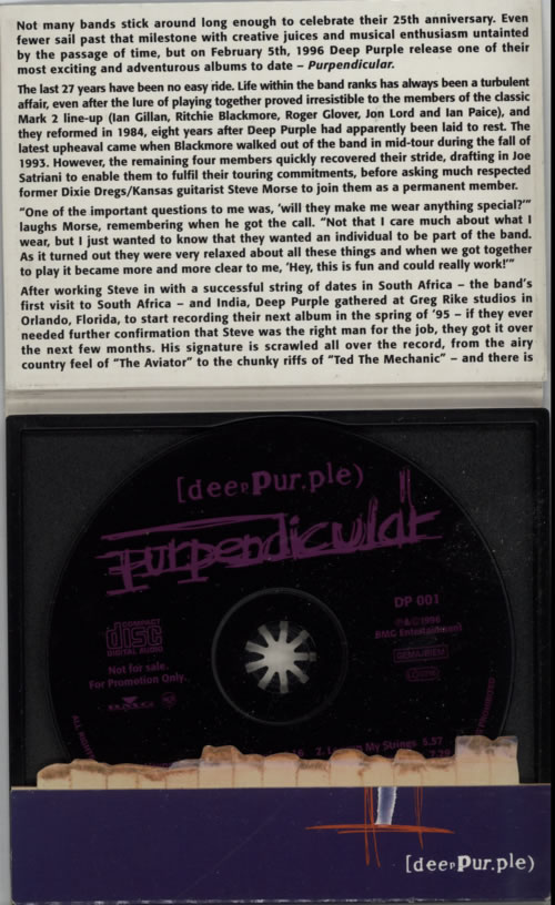 Deep Purple Perpendicular UK Promo CD album (CDLP) (62690)
