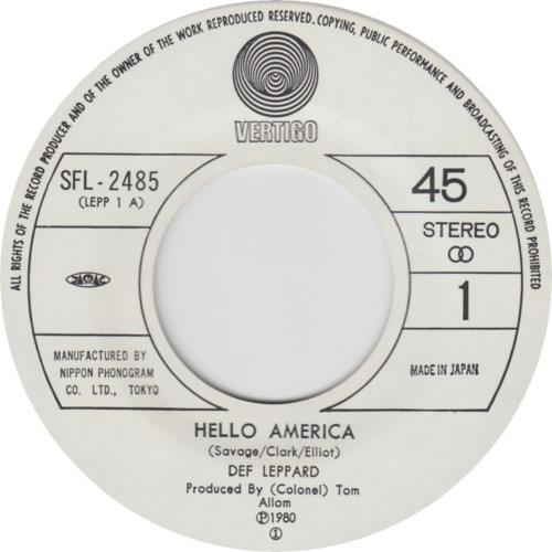 Def Leppard Hello America Japanese 7" vinyl single (7 inch record / 45 ...