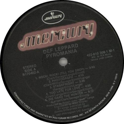 Def Leppard Pyromania - RCA Music Service US vinyl LP album (LP record) (647743)