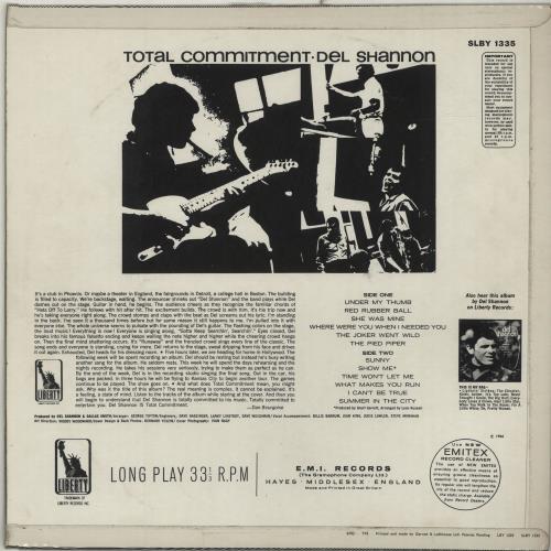 Del Shannon Total Commitment UK vinyl LP album (LP record) (688798)