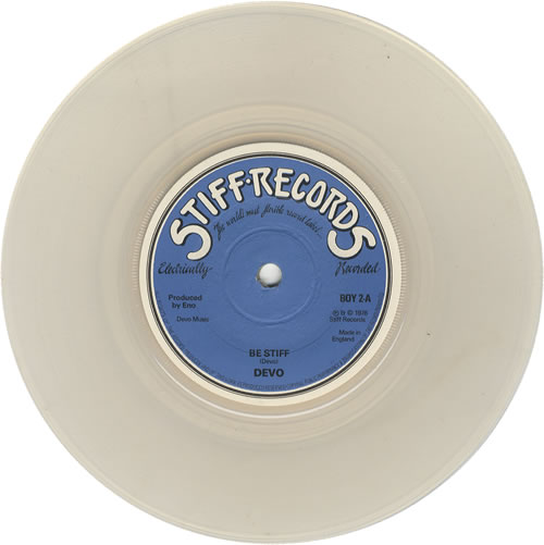 Devo Be Stiff - Clear Vinyl + Sleeve UK 7" vinyl single (7 inch record / 45) (449822)