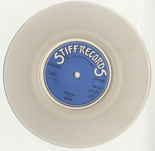 Devo Be Stiff - Opaque Clear Vinyl UK 7" vinyl single (7 inch record / 45) (312987)
