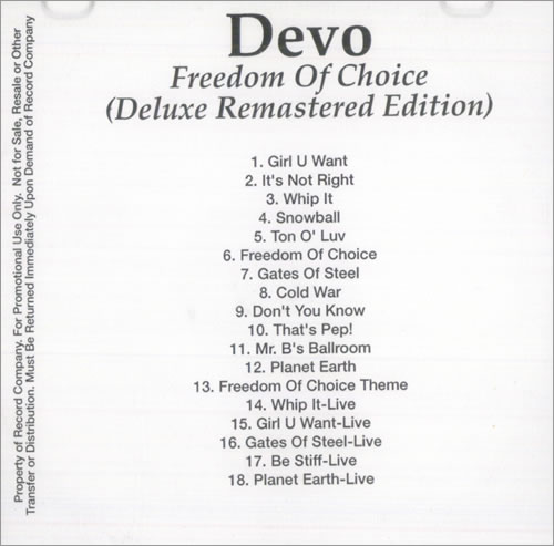 Devo Freedom Of Choice - Deluxe Remastered Edition US Promo CD-R acetate (519284)