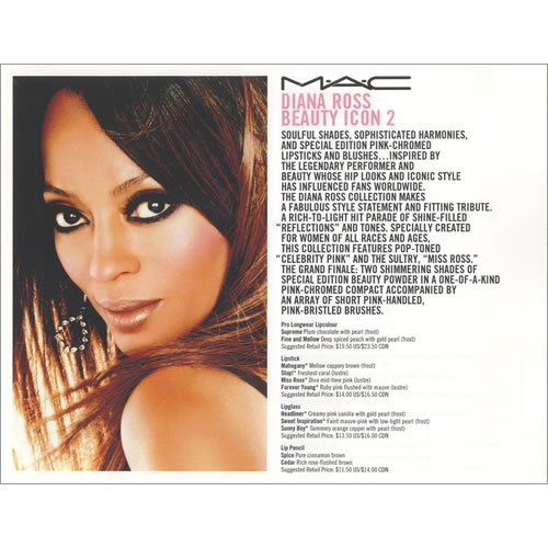 Diana Ross MAC Cosmetics - Beauty Icon 2 US Promo media press pack ...