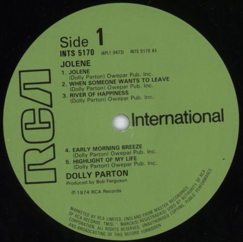Dolly Parton Jolene UK vinyl LP album (LP record) (816576)