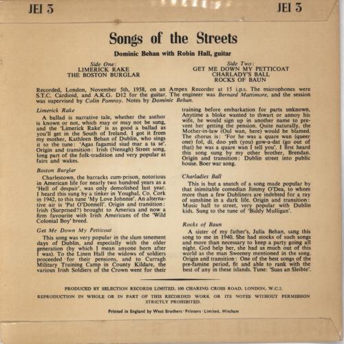 Dominic Behan Songs Of The Streets UK 7" vinyl single (7 inch record ...