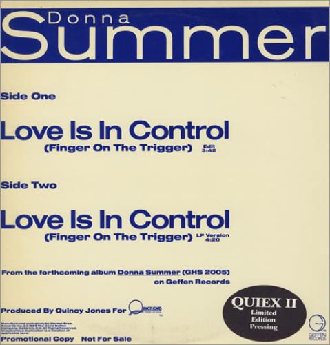 Donna Summer Love Is In Control US Promo 12" vinyl single (12 inch ...