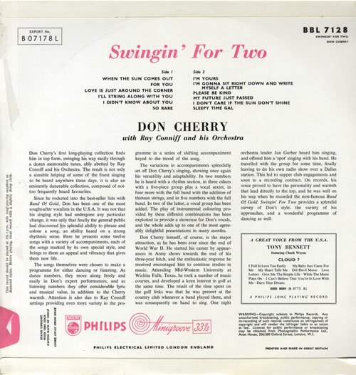 Don Cherry (Singer) Swingin' For Two UK vinyl LP album (LP record) (562255)